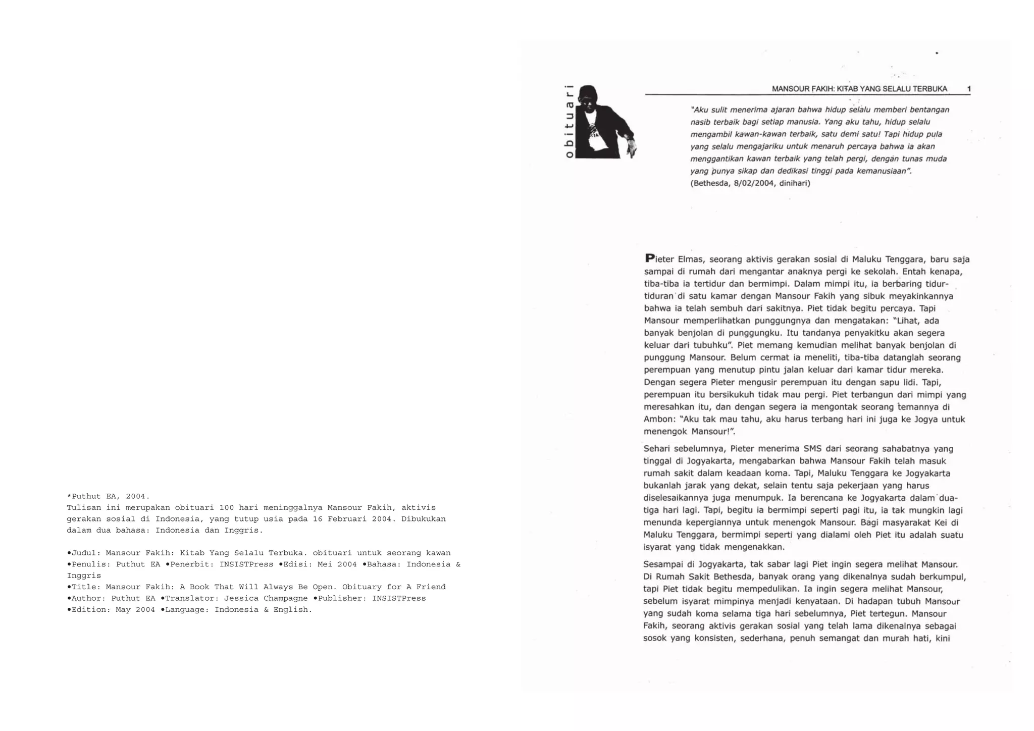 Mansour Fakih: Kitab Yang Selalu Terbuka. obituari untuk seorang kawan ...