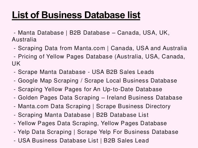 Manta database b2b database – canada, usa, uk, australia