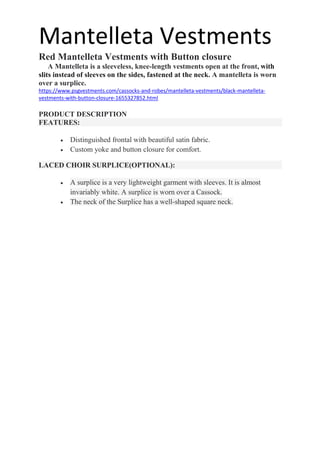 Mantelleta Vestments | PDF