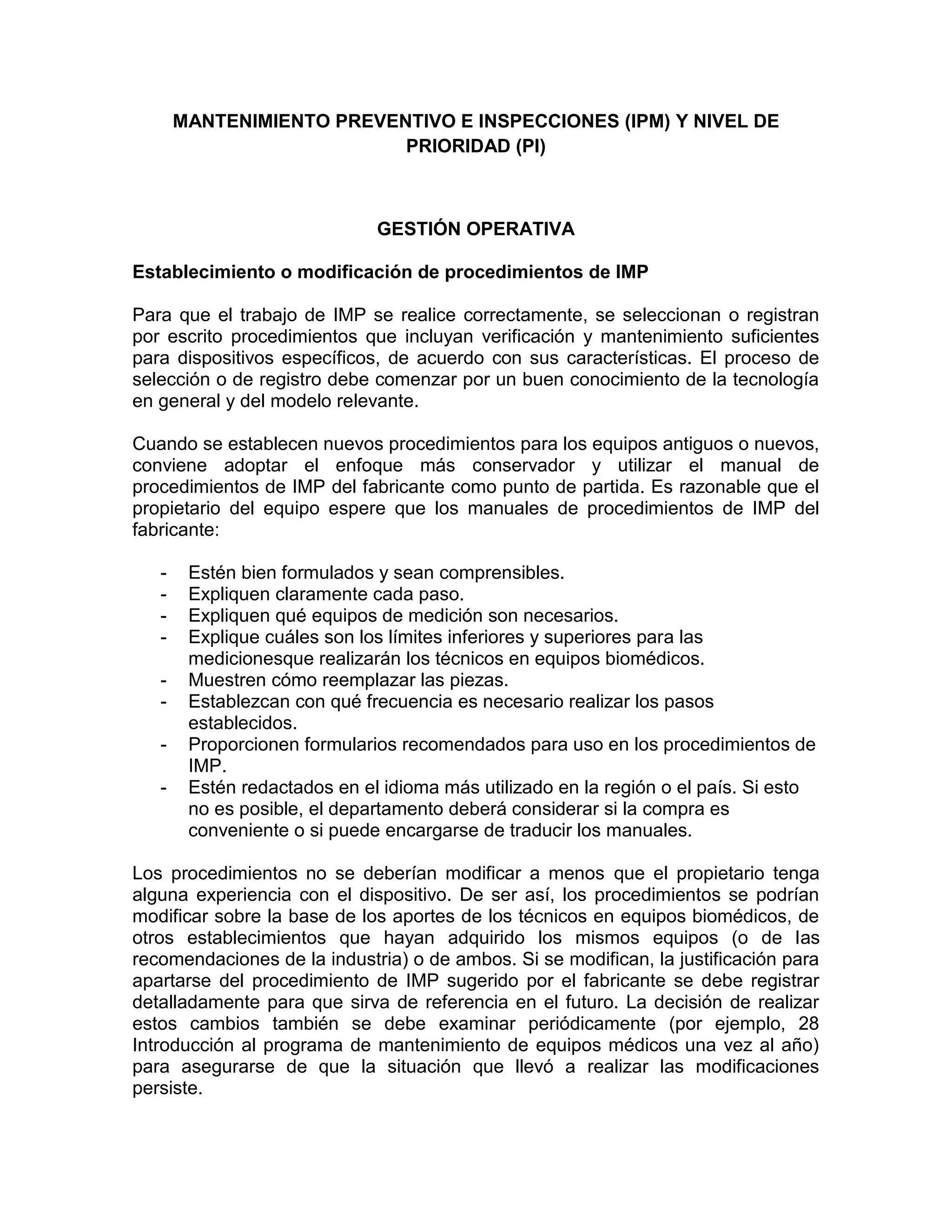 Mantenimiento preventivo e inspecciones (ipm) y nivel de prioridad (pi ...