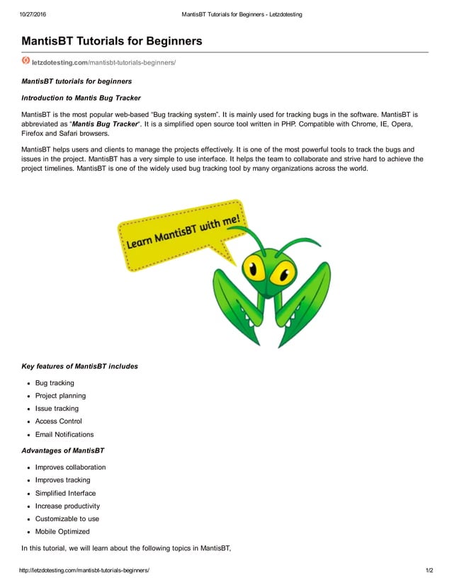 MantisBT Tutorials for beginners letzdotesting | PDF