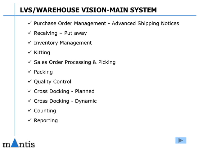 Mantis Profile & WMS Overview | PPT