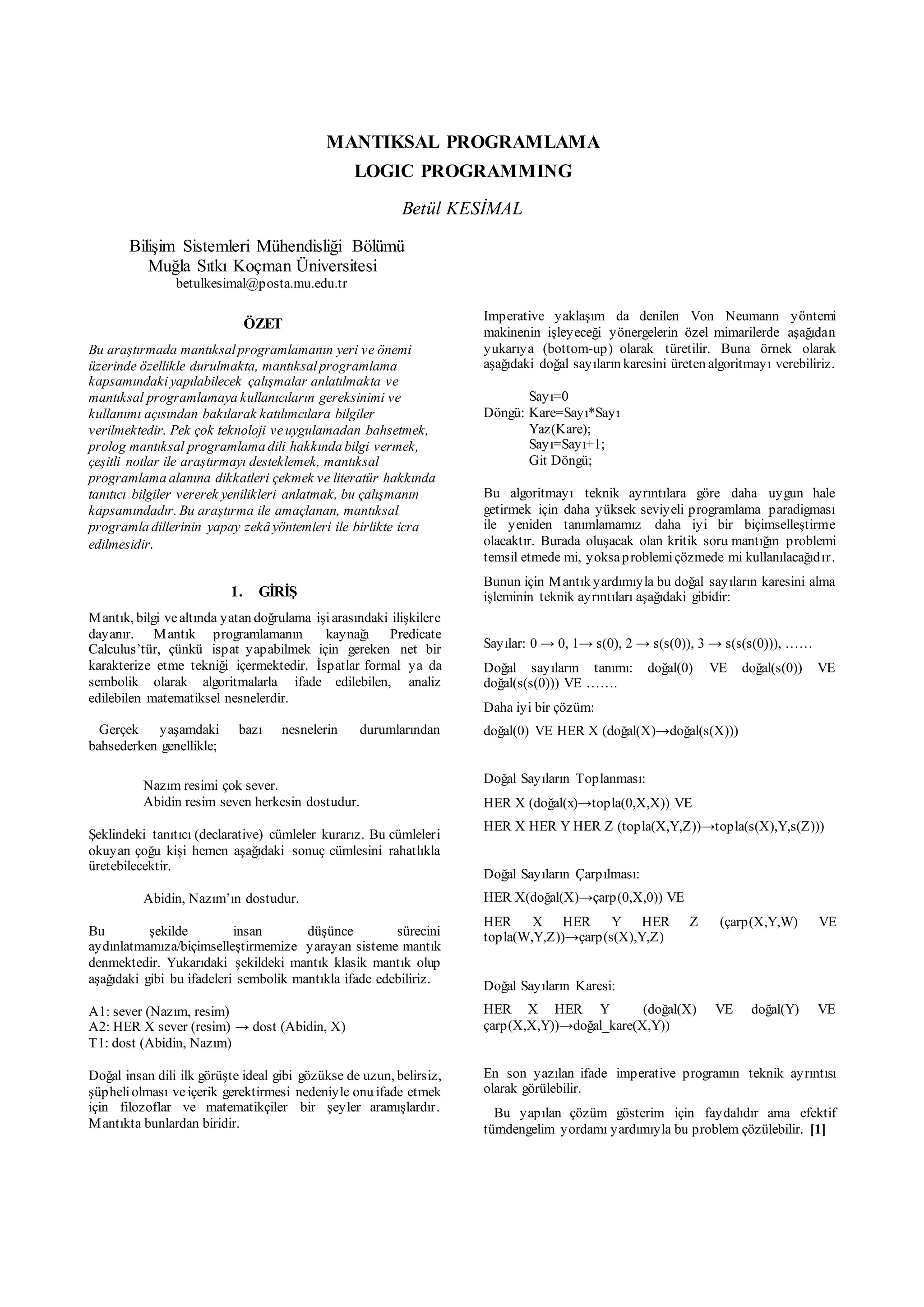 Mantıksal programlama | DOCX