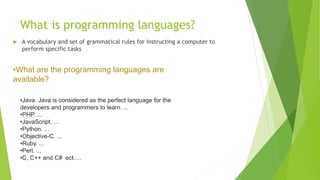Programming Language Short Descriptions | PPT