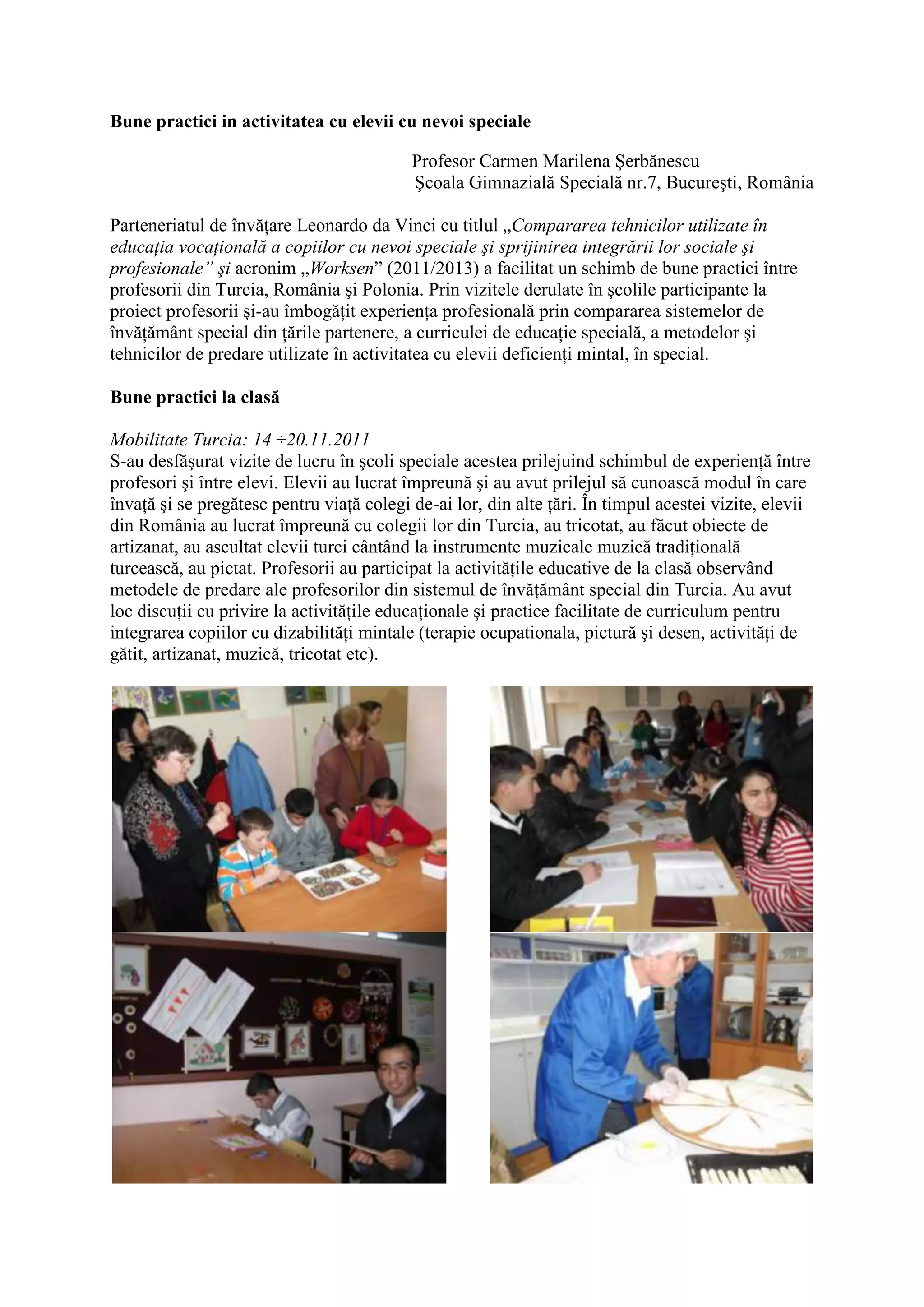 Articol "Bune practici in activitatea cu elevii cu nevoi speciale" | DOCX