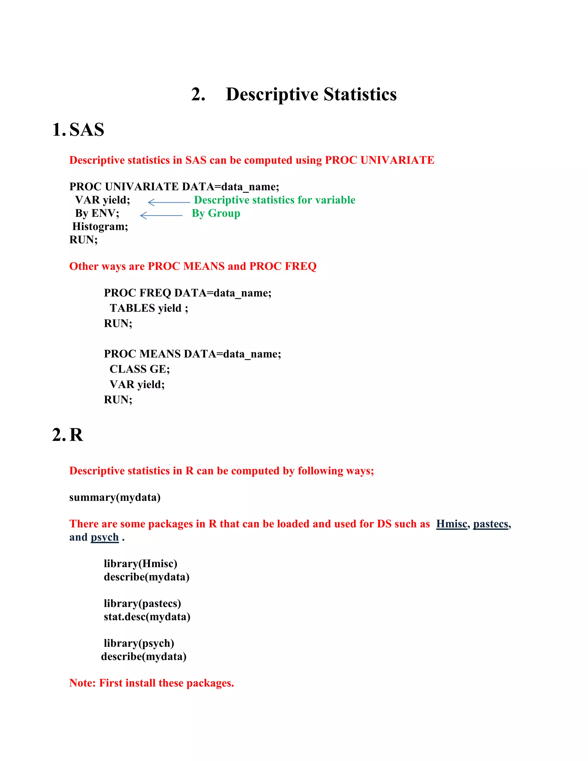 SAS and R Code for Basic Statistics | PDF | Technology & Computing