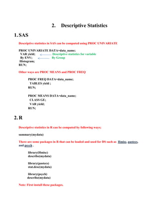 SAS and R Code for Basic Statistics | PDF
