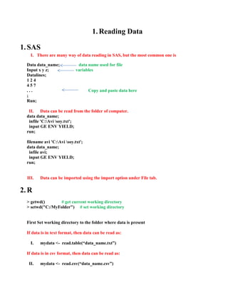 SAS and R Code for Basic Statistics | PDF