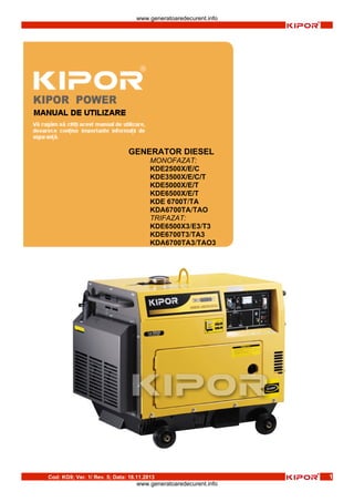 Manual generator-curent-kipor-kde6700 ta | PDF