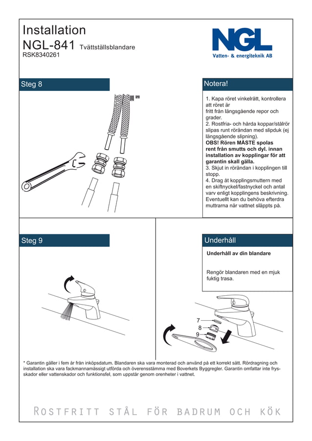 Manual NGL-841-tvattstallsblandare | PDF