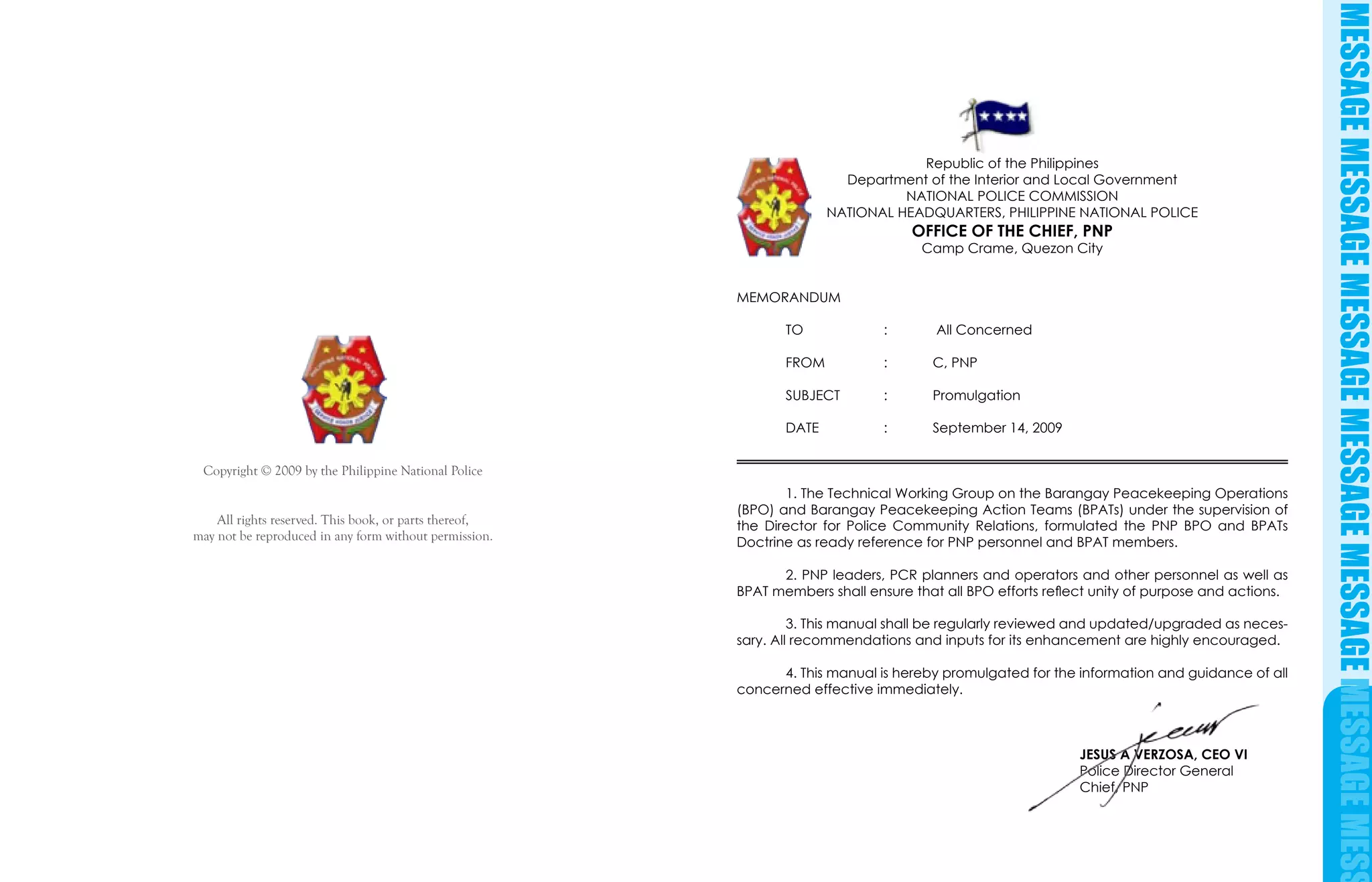 MANUAL ON BARANGAY PEACEKEEPING OPERATIONS - BPAT | PDF