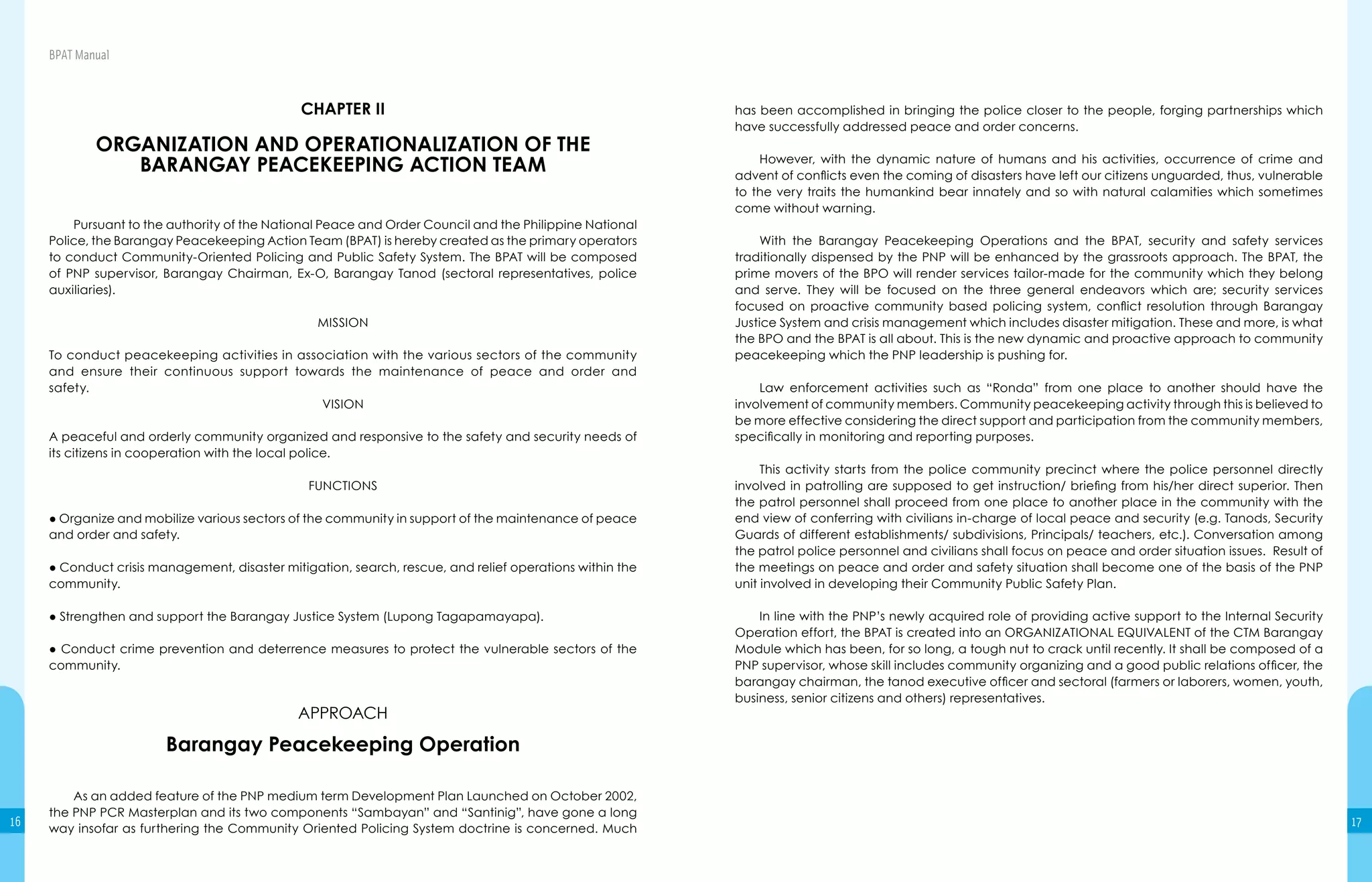 MANUAL ON BARANGAY PEACEKEEPING OPERATIONS - BPAT | PDF