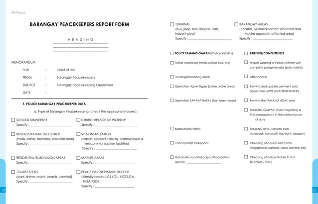 MANUAL ON BARANGAY PEACEKEEPING OPERATIONS - BPAT | PDF