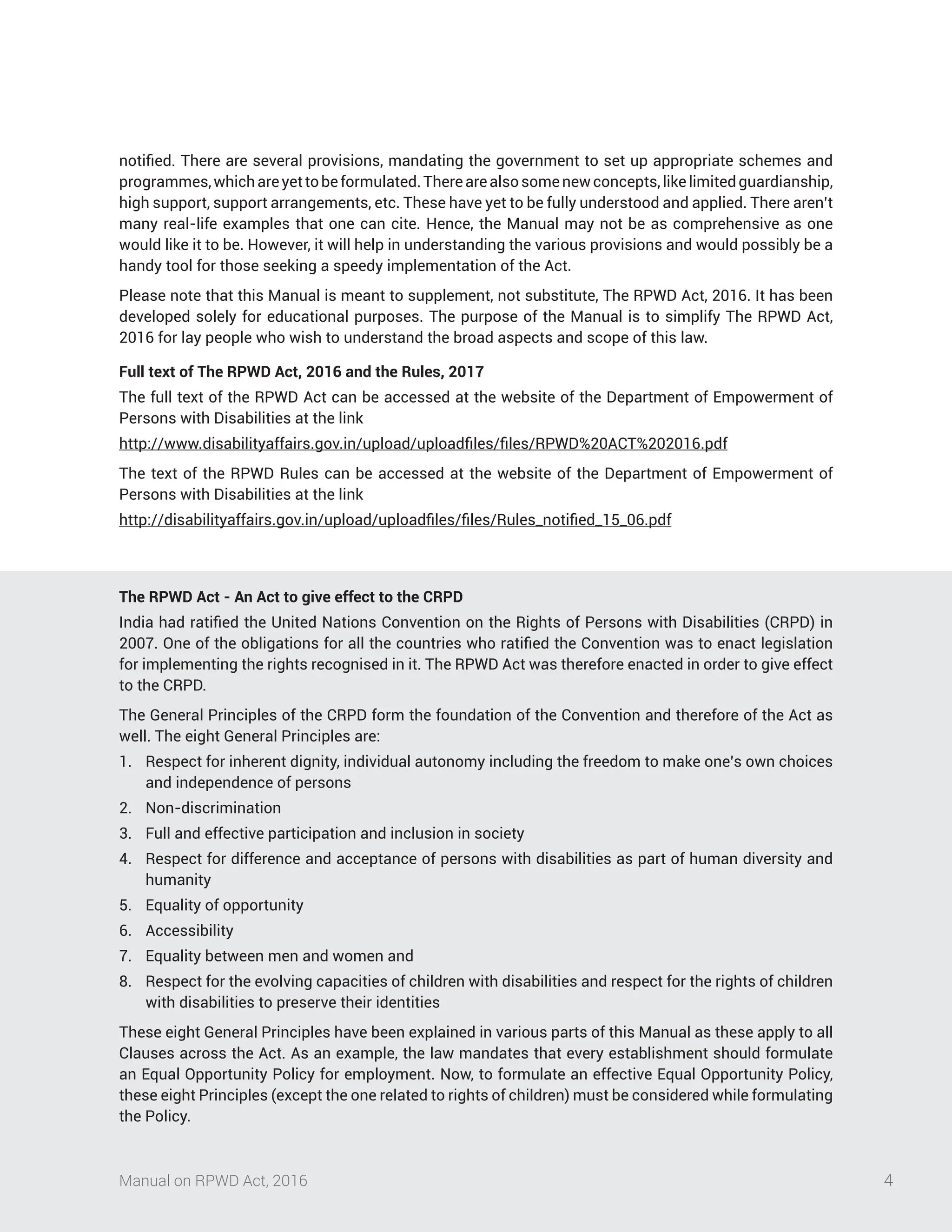 Manual on The Rights of Persons with Disabilities (RPWD) Act, 2016 | PDF