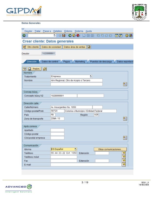 Tutorial SD SAP: Creación Maestro de Clientes [XD01]