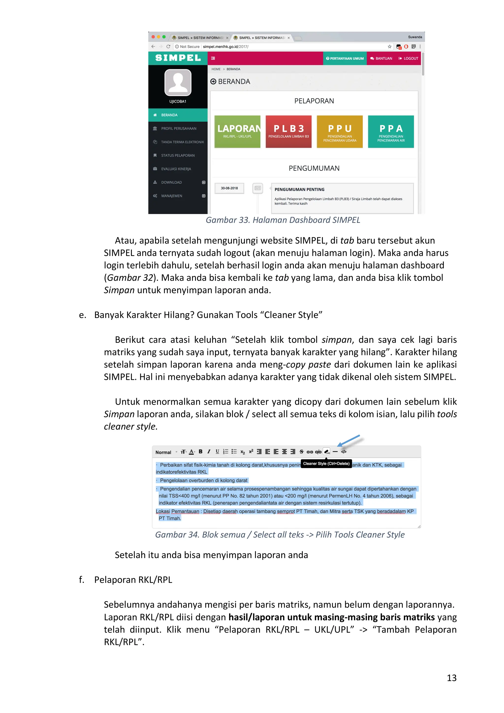 manual-simpel-dokling-pelaporan status ketaatan lingkungan | PDF