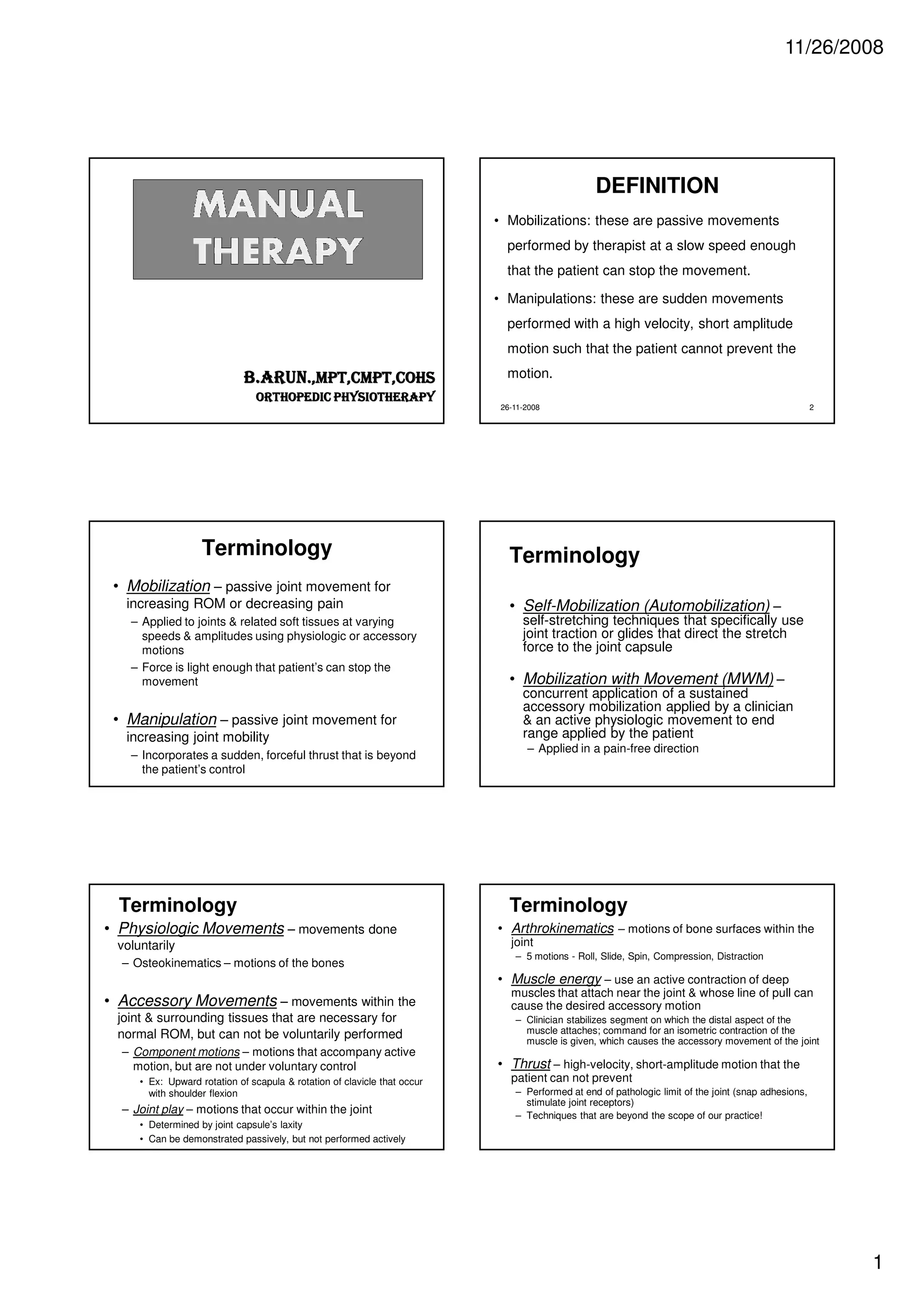 Manual Therapy, Joint Mobilisation | PDF