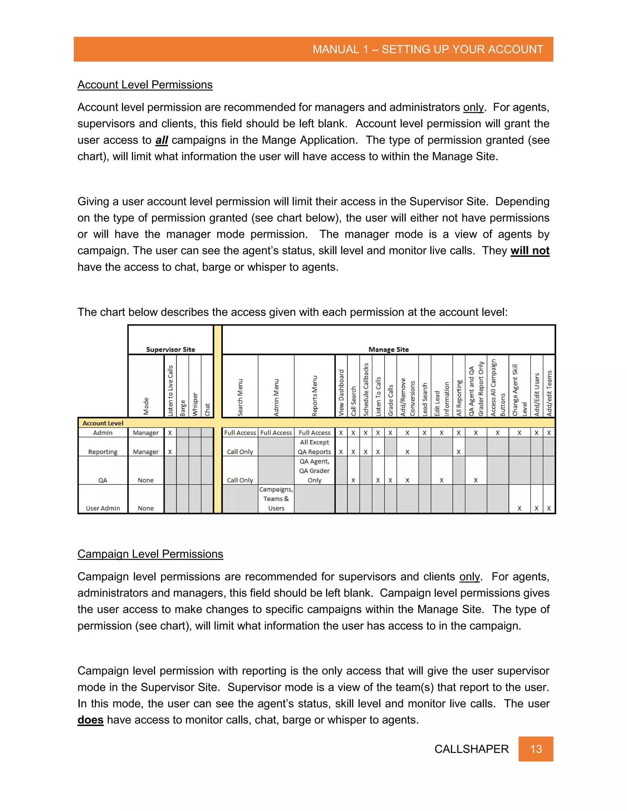 CallShaper Outbound Software Manual 1 - Setting Up your Account | PDF