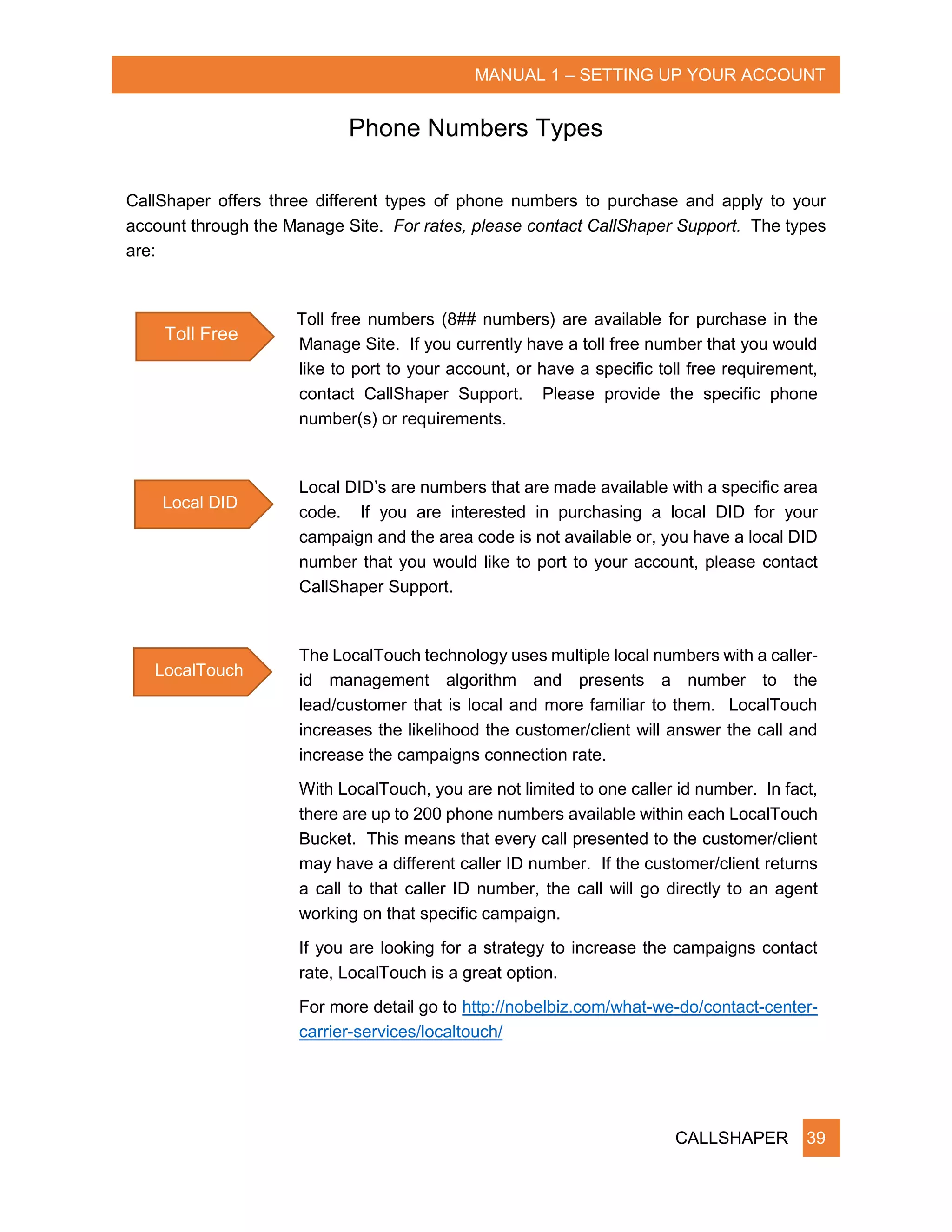 CallShaper Outbound Software Manual 1 - Setting Up your Account | PDF