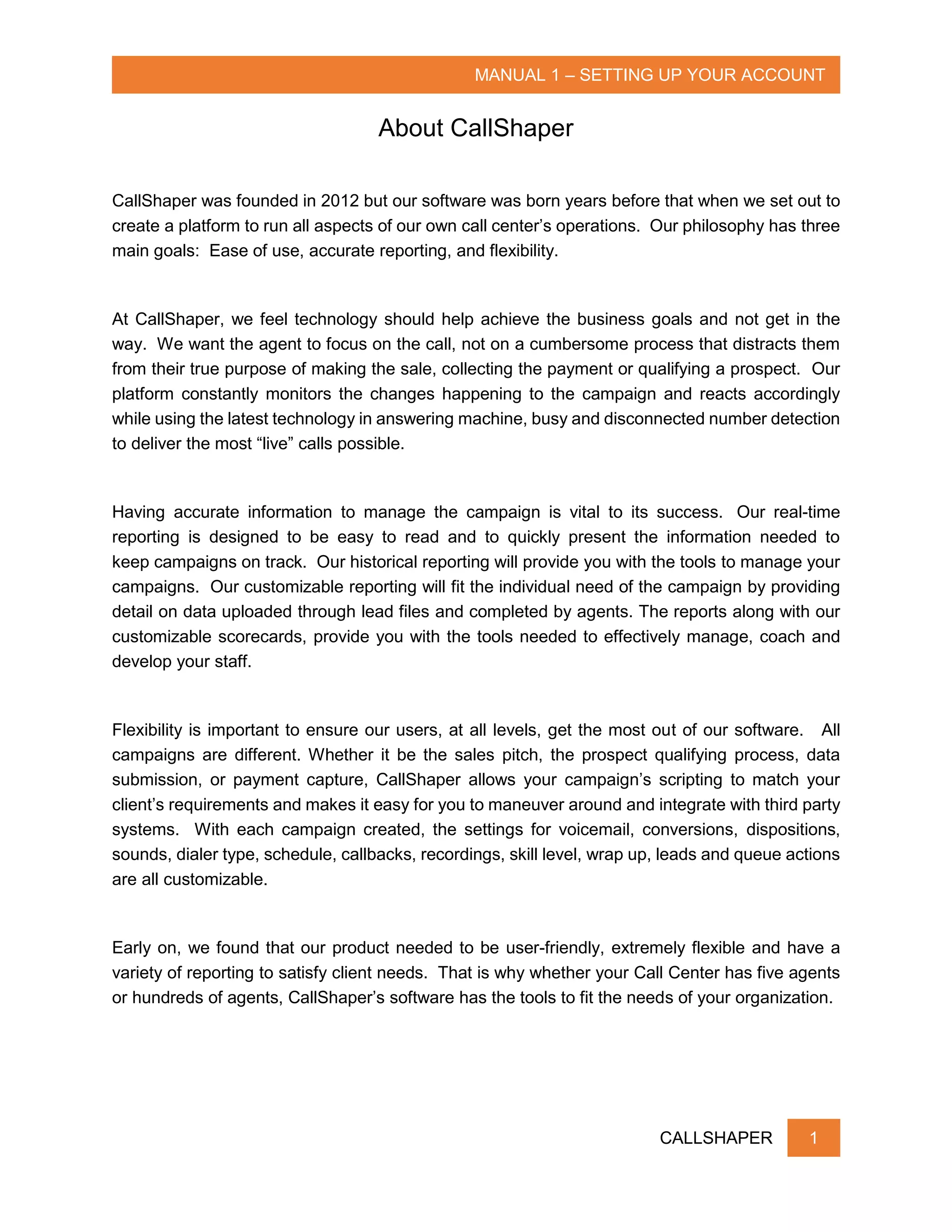 CallShaper Outbound Software Manual 1 - Setting Up your Account | PDF