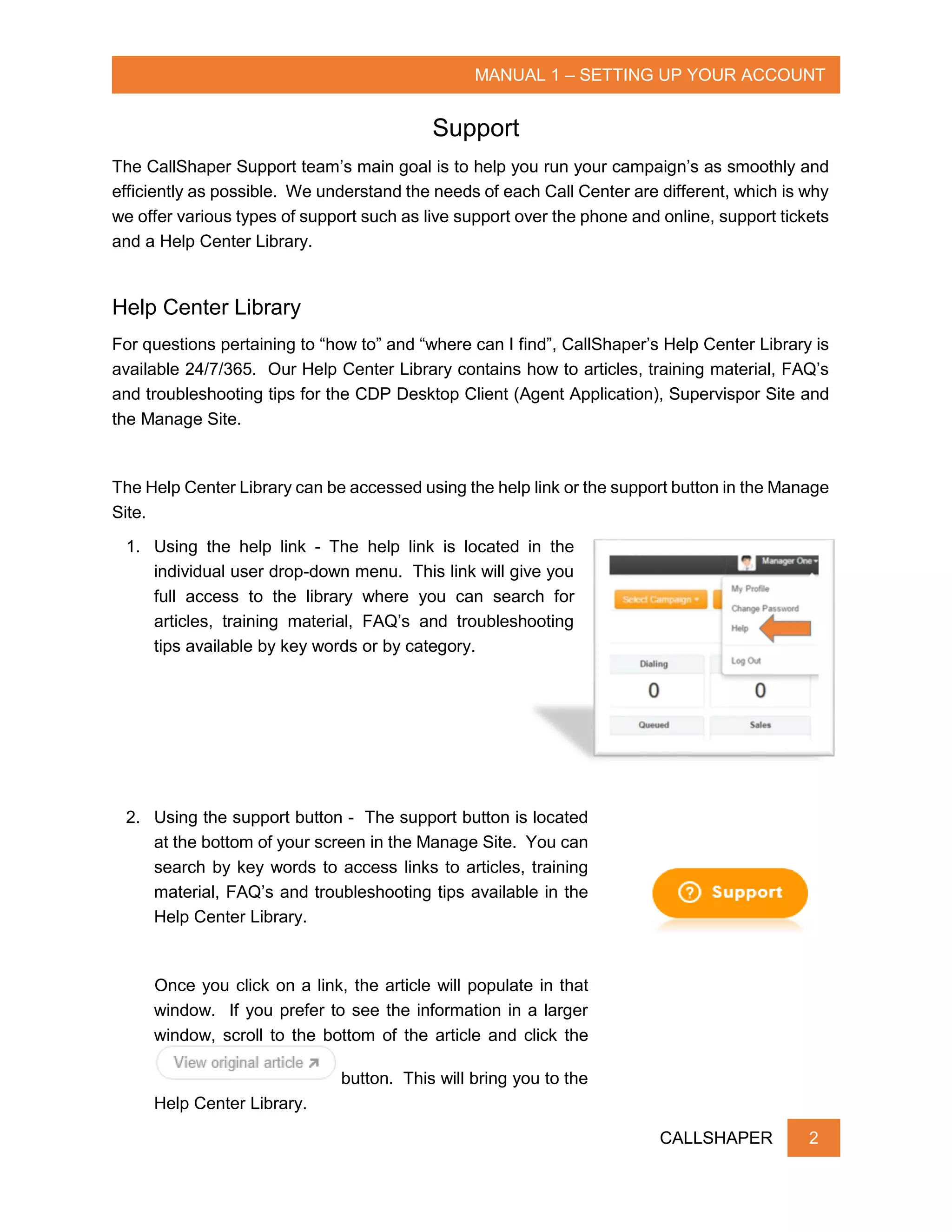 CallShaper Outbound Software Manual 1 - Setting Up your Account | PDF