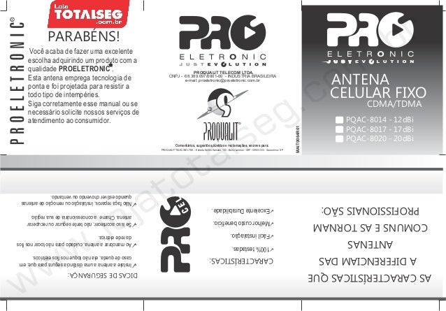 Manual do Usuário da Antena Celular CDMA-TDMA 800MHz 20 dBi PQAC-8020 ...