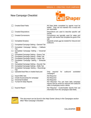 CallShaper Outbound Software Manual 2 - Creating a Campaign | PDF