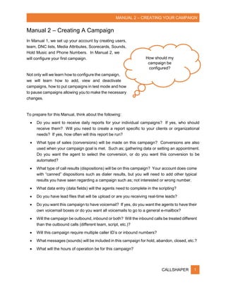 CallShaper Outbound Software Manual 2 - Creating a Campaign | PDF