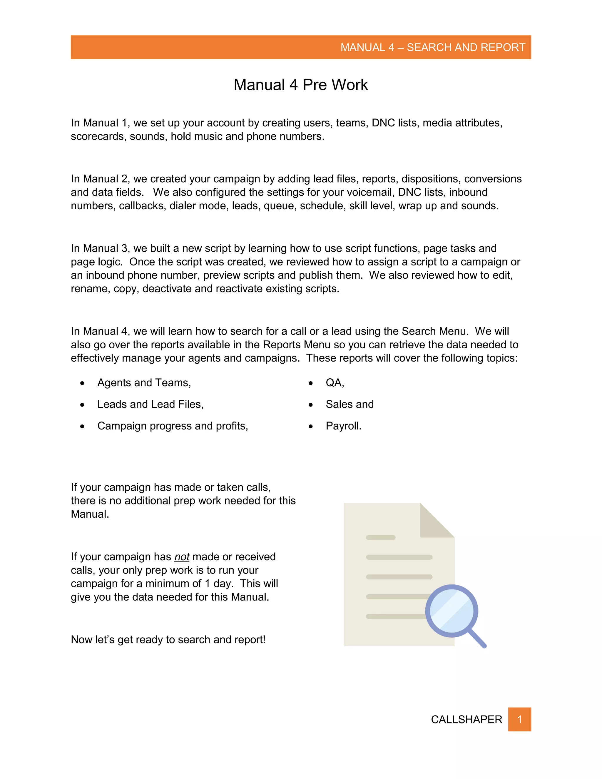 CallShaper Outbound Software Manual 4 Search and Report | PDF