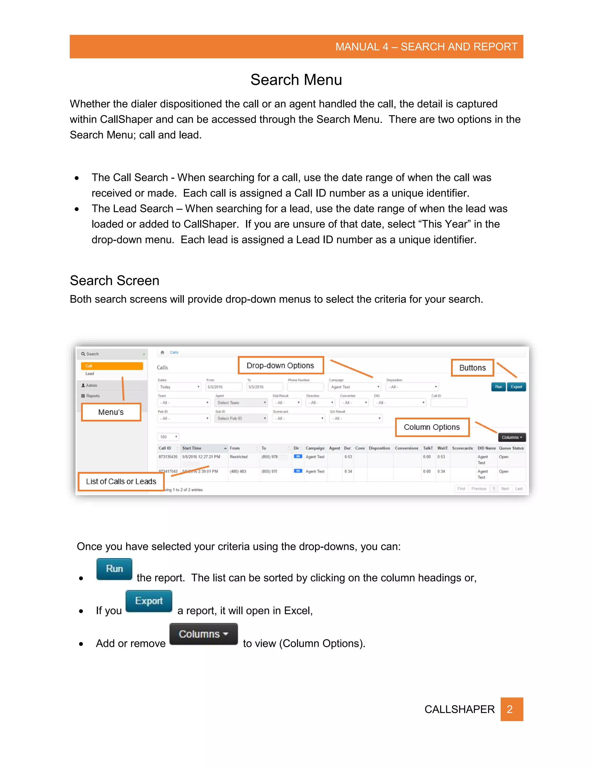 CallShaper Outbound Software Manual 4 Search and Report | PDF