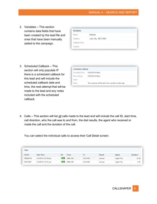 CallShaper Outbound Software Manual 4 Search and Report | PDF