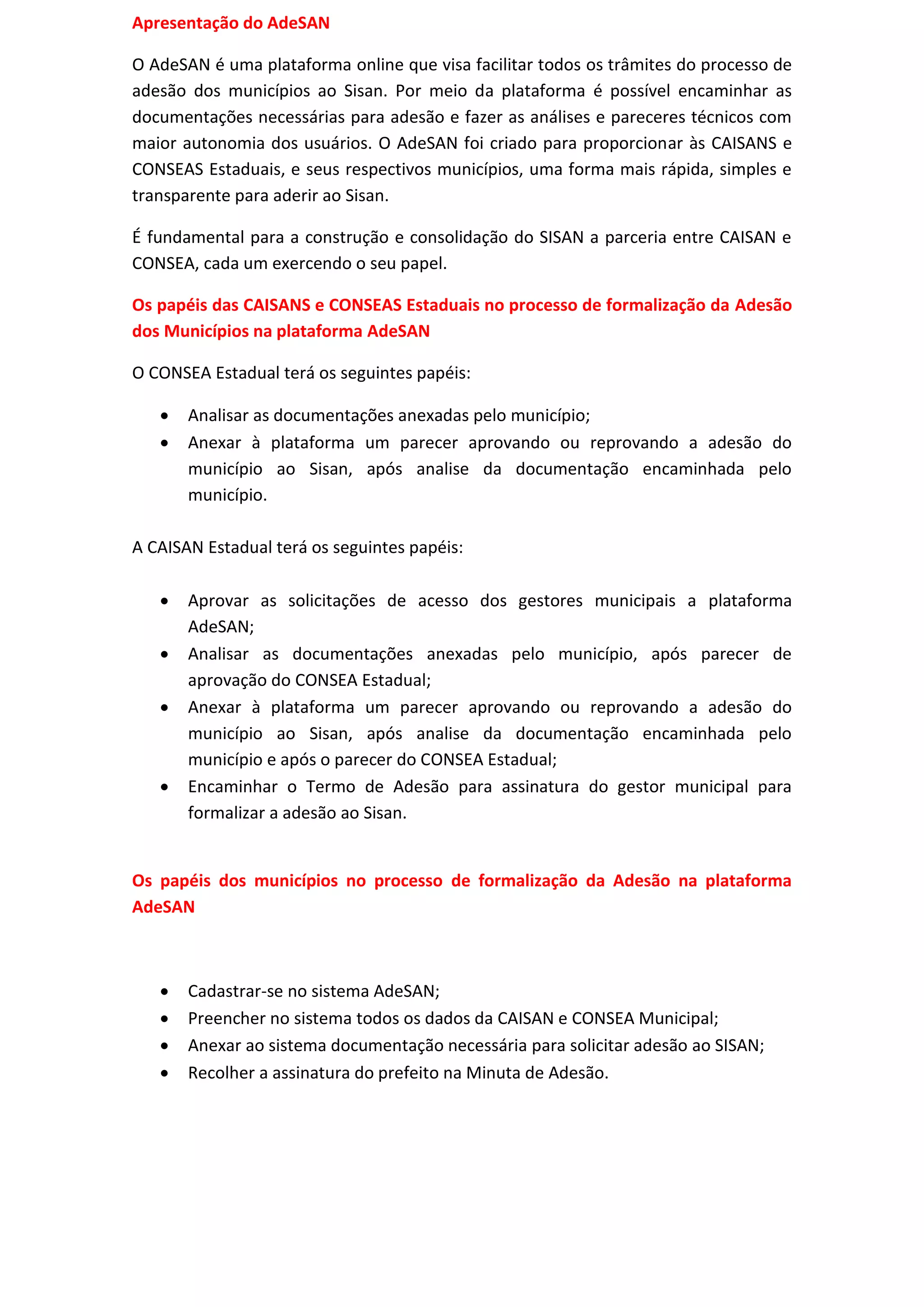 Orientações para a adesão dos municípios ao Sisan | PDF