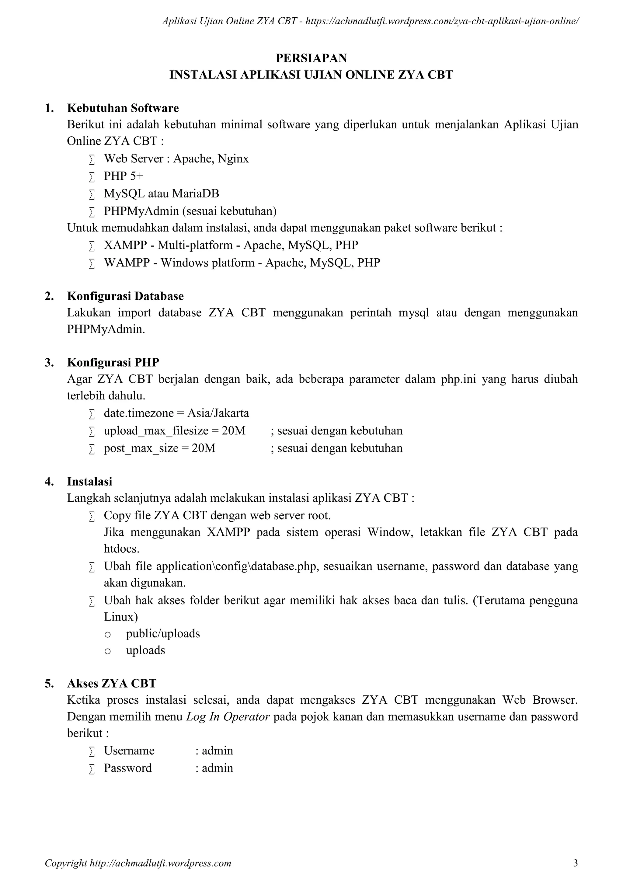 Manual aplikasi ujian online zya cbt - administrator | PDF