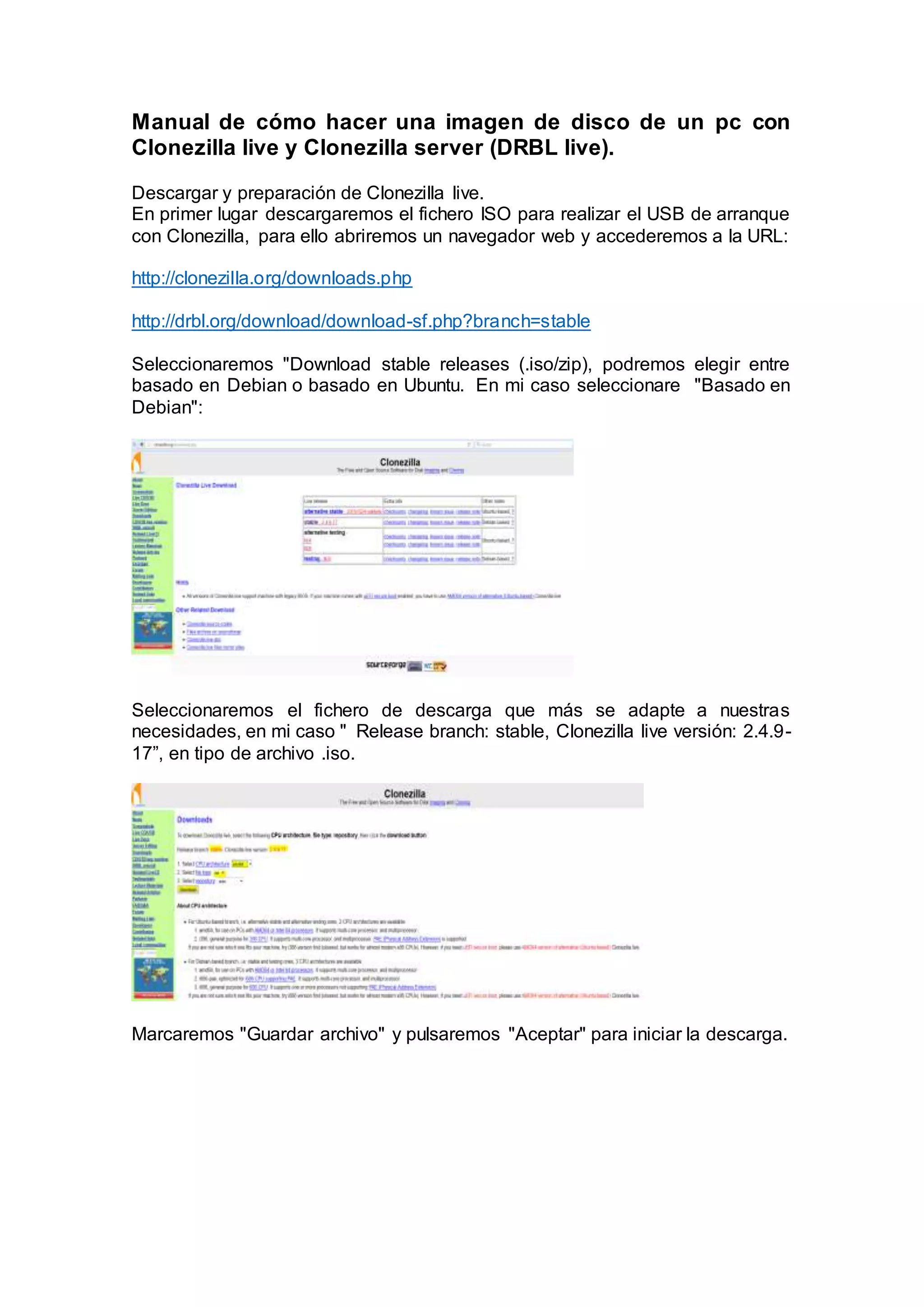 Manual clonezilla server DRBL live | PDF