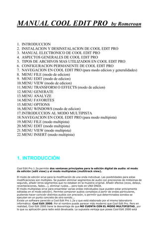 MANUAL COMPLETO DE COOL EDIT PRO EN ESPAÑOL | PDF