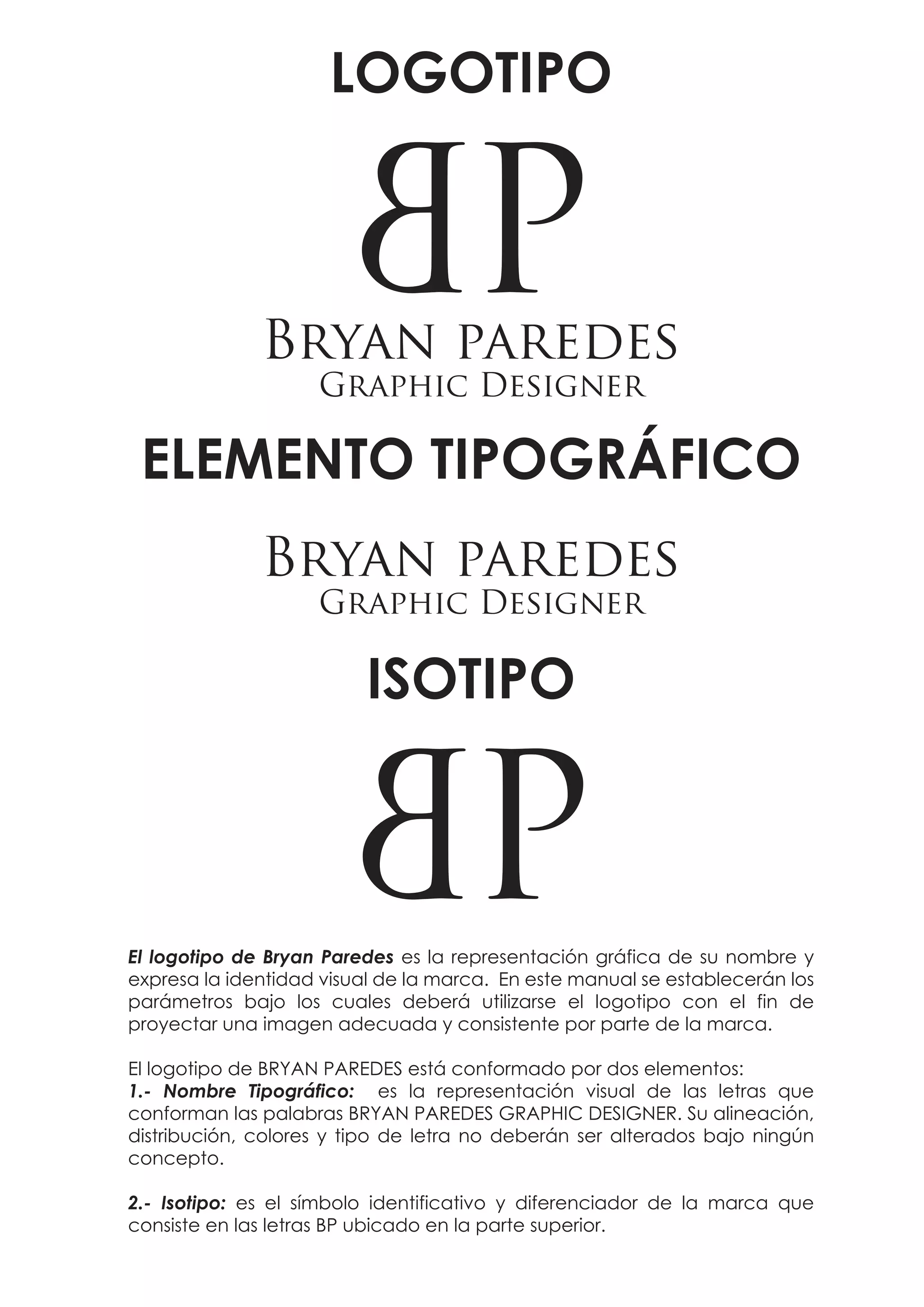 Manual corporativo logo personal BRYAN PAREDES | PDF | Descarga Gratuita