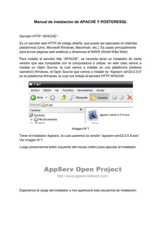 Manual de instalación de apache y postgresql | PDF