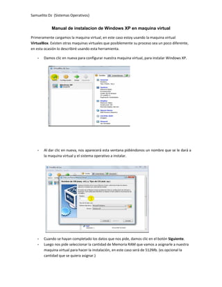 Manual de instalacion de Windows XP en VirtualBox | PDF