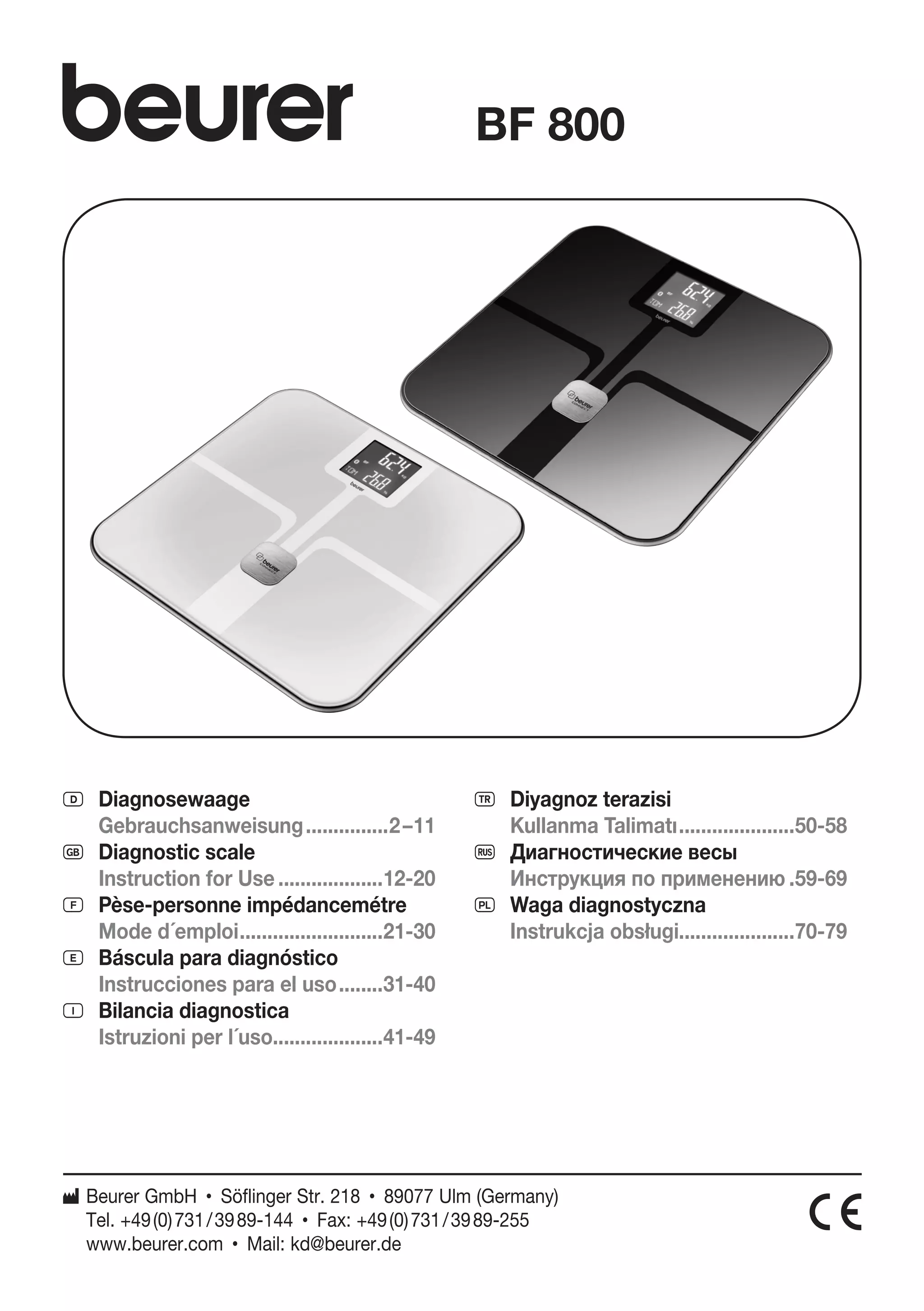 Manual de Instruções Balança De Diagnóstico BF 800 Beurer | PDF