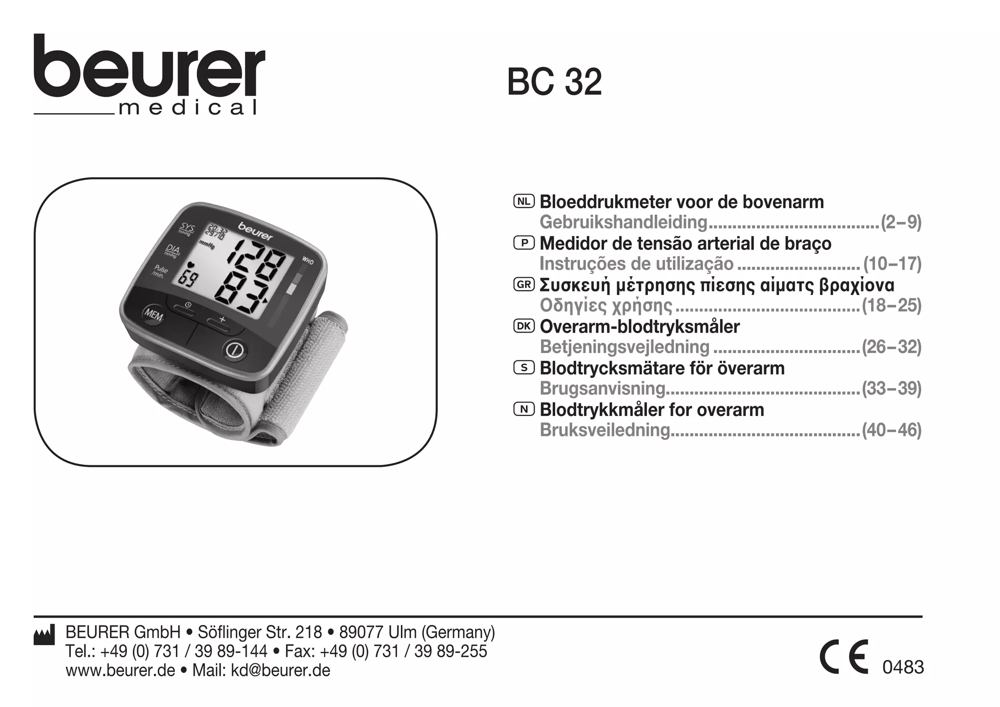 Manual de Instruções do Medidor De Tensão Arterial BC 32 da Beurer | PDF
