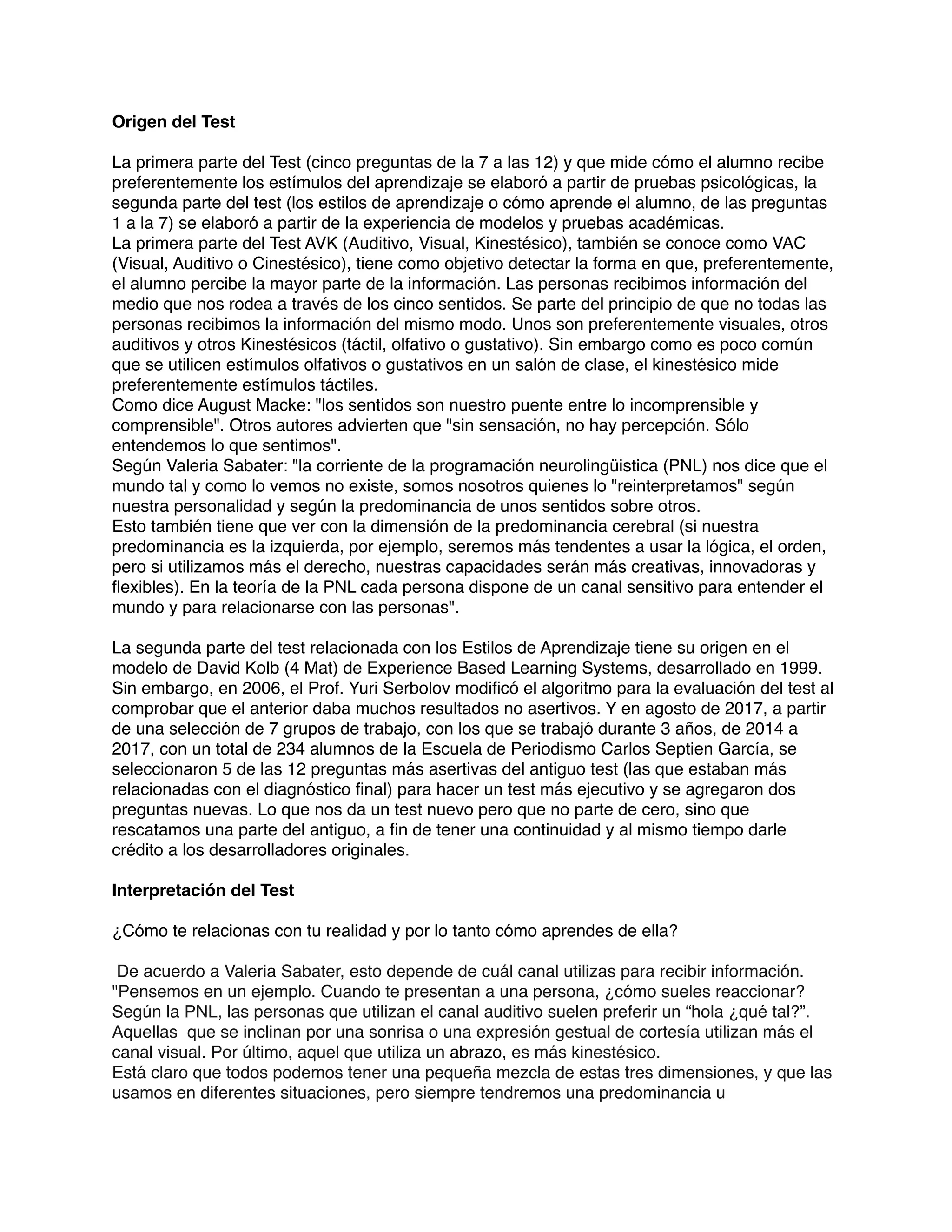 Manual de interpretacion auto test de estilos de aprendizaje y ...