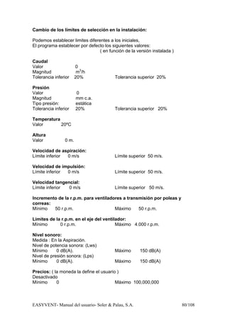 Ventilación. EASYVENT. Manual de Usuario. VERSIÓN 1.5 ABRIL 2004. Soler ...