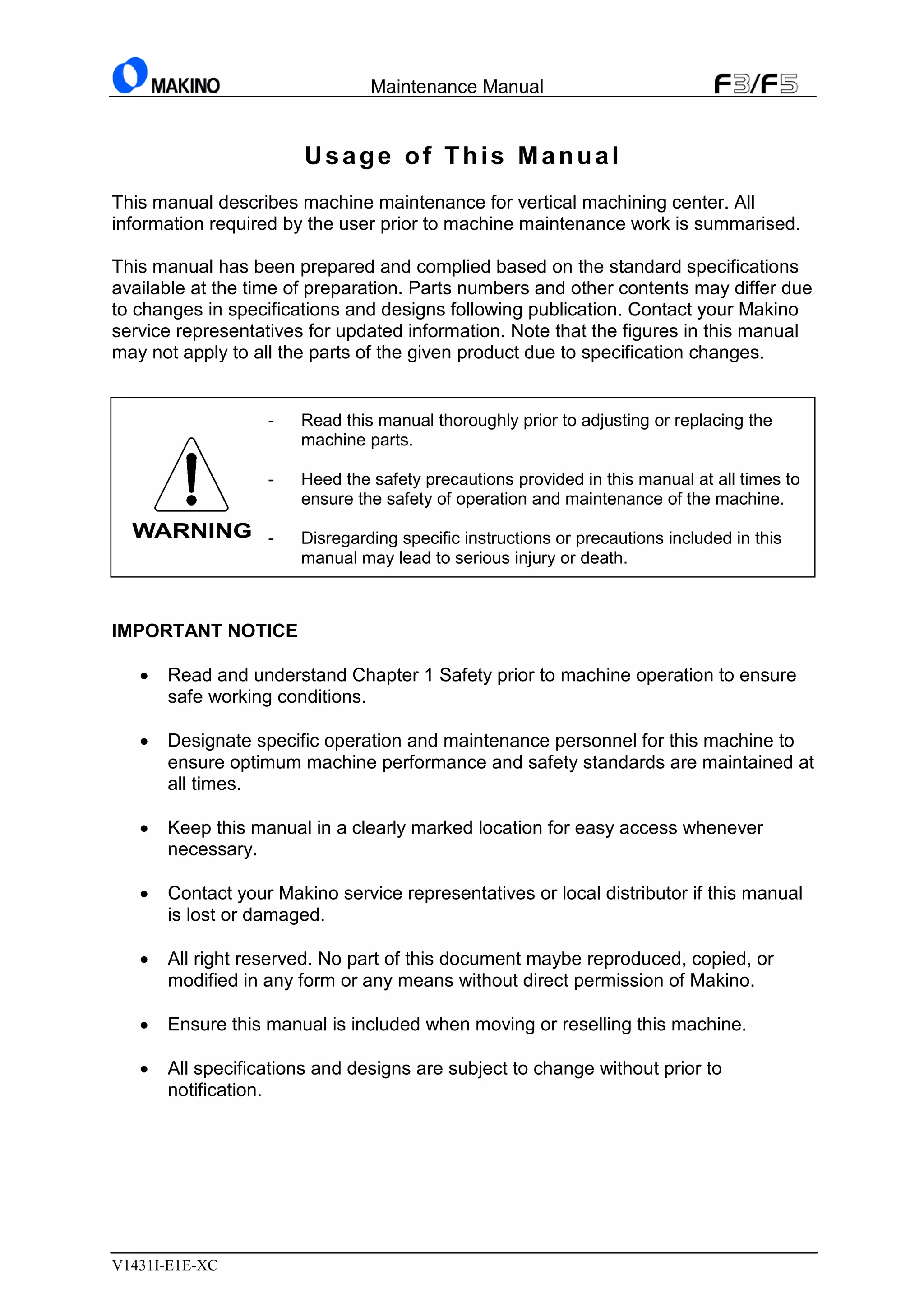 Manual de mantenimiento f3 f5 v1431 i-e1e-xc | PDF