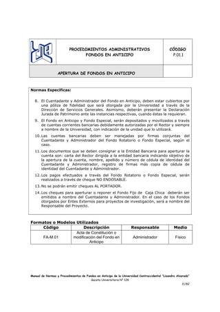 Manual de normas y procedimientos de fondos en anticipo | PDF