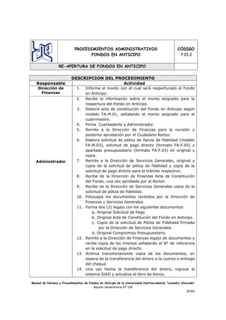 Manual de normas y procedimientos de fondos en anticipo | PDF