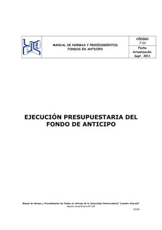 Manual de normas y procedimientos de fondos en anticipo | PDF