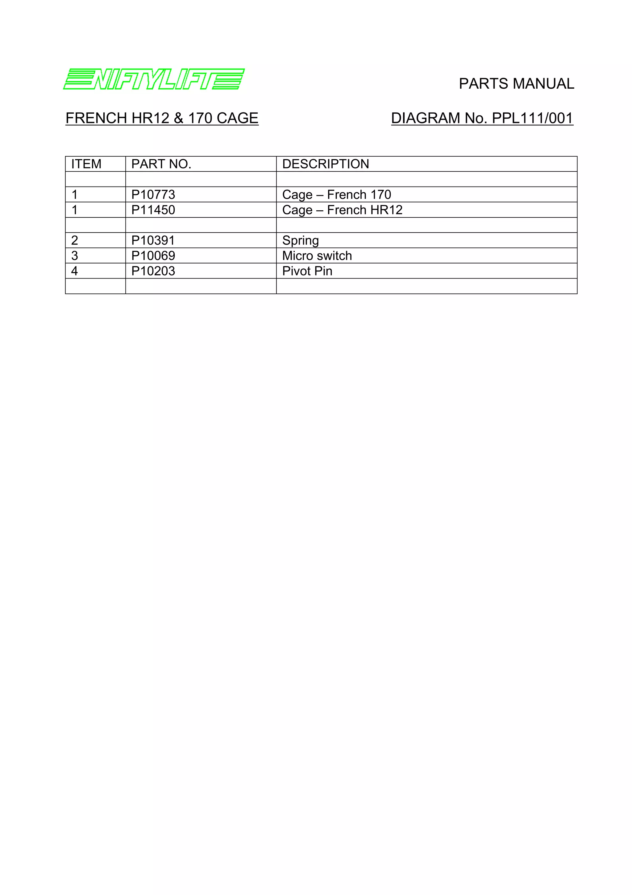 Manual de partes Nifty HR12 | PDF