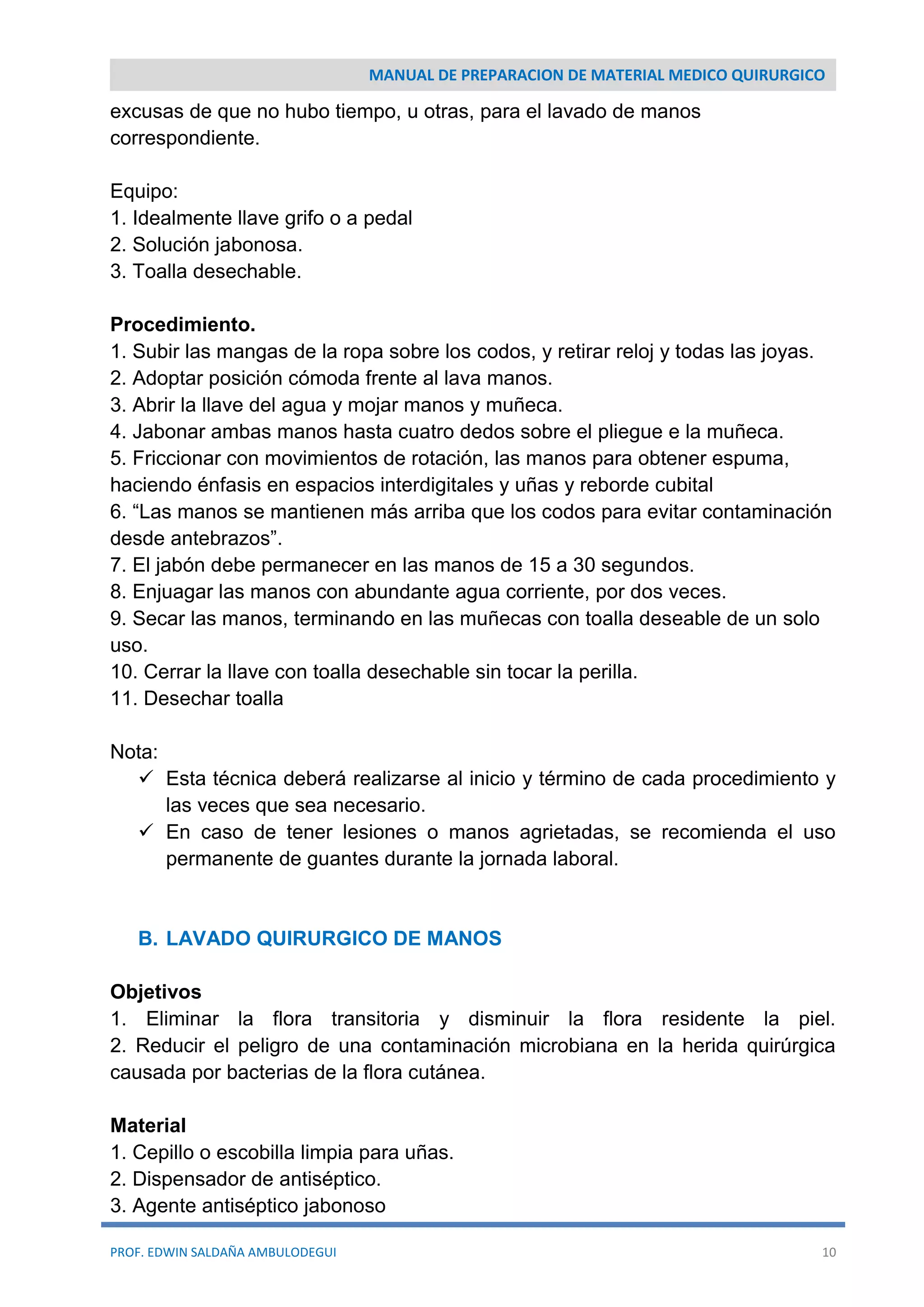 Manual de preparacion de material medico quirurgico ambulodegui 2018 | PDF