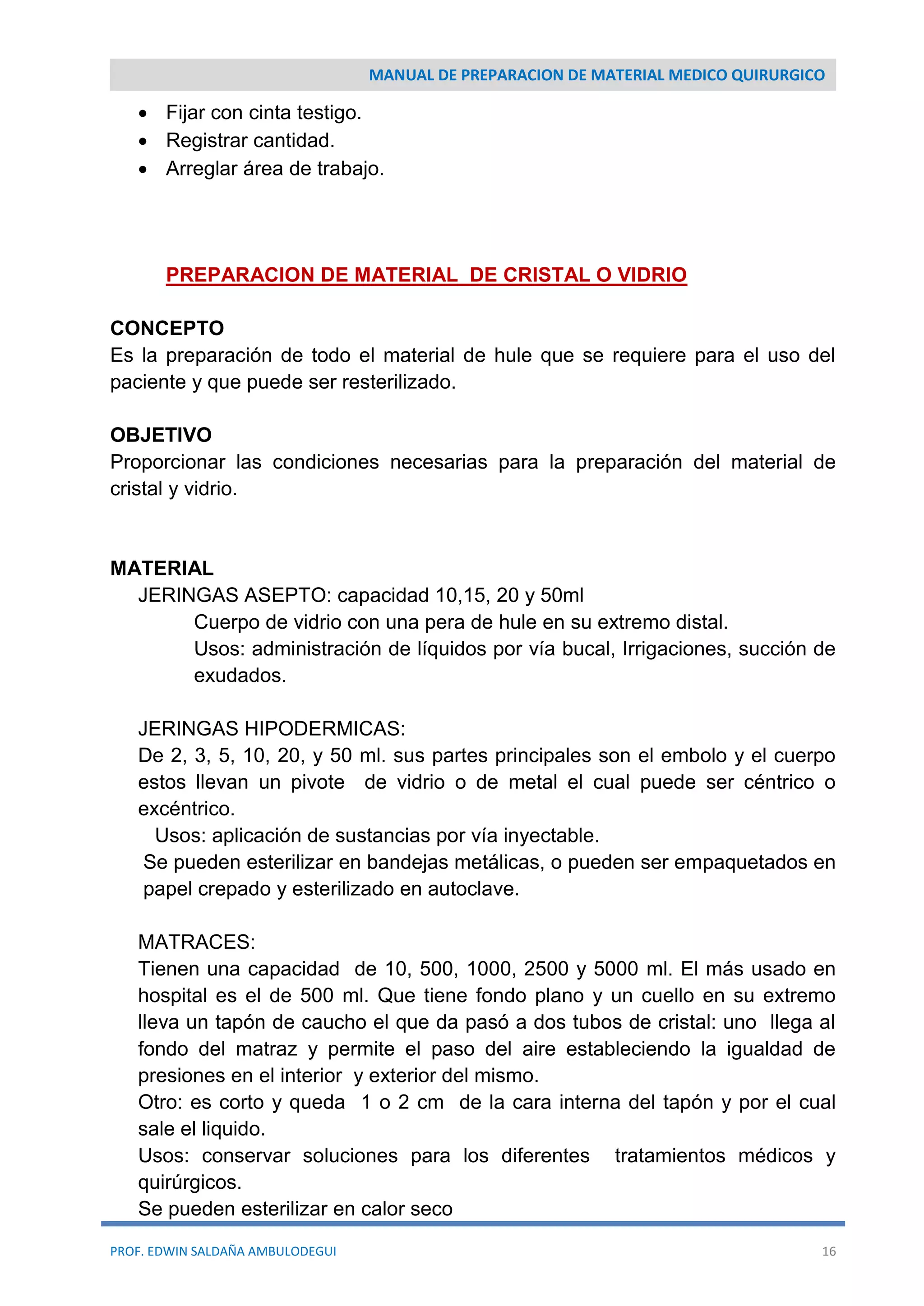 Manual de preparacion de material medico quirurgico ambulodegui 2018 | PDF