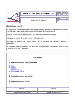 Manual de procedimientos de control interno viridiana guzman chavez | PDF